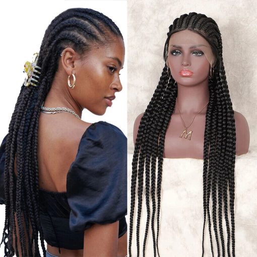Long Braided Wig Cornrow Box Braids Lace Front Wig - Trendy Wigs Gallery